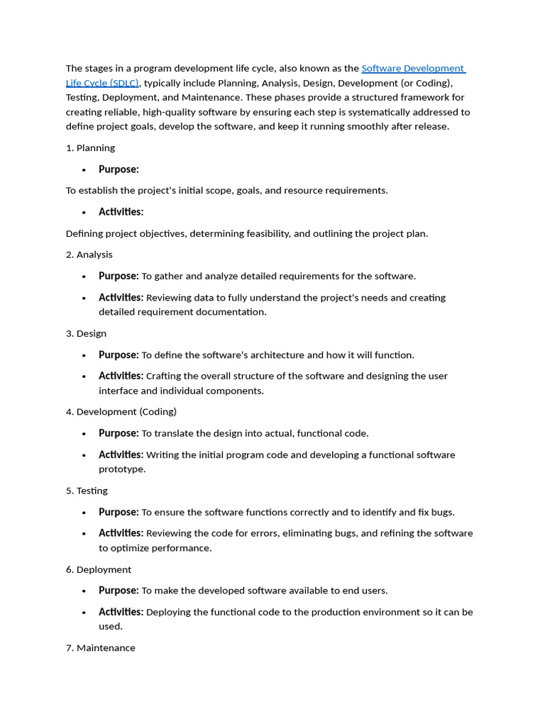 The Stages in A Program Development Life Cycle | PDF | Software Development Process | Computing