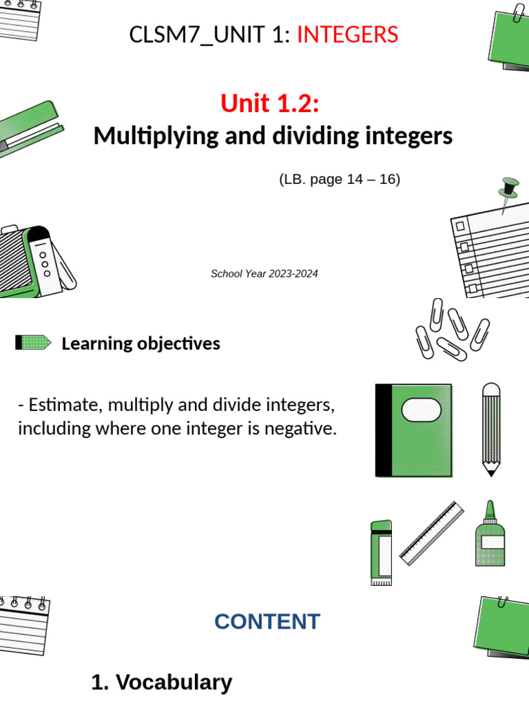 Multiplying and Dividing Integers Guide | PDF | Multiplication | Arithmetic