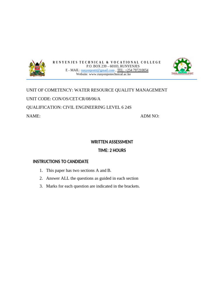Water Exam | PDF
