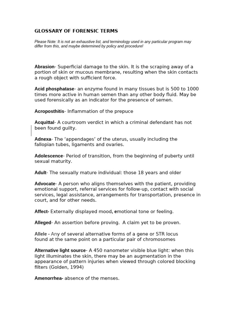 Glossary of Forensic Terms | PDF | Labia | Vagina