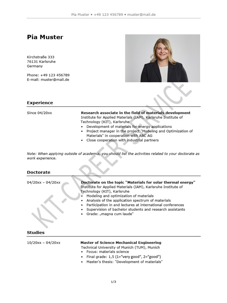 Sample CV PHD Student - Outside Academia - English | PDF | Science ...