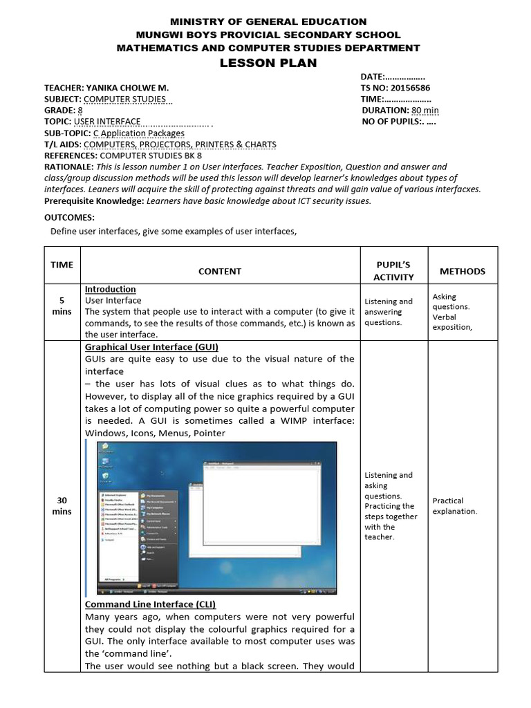 Grade 8 Computer Studies Lesson Plan | PDF | Graphical User Interfaces ...