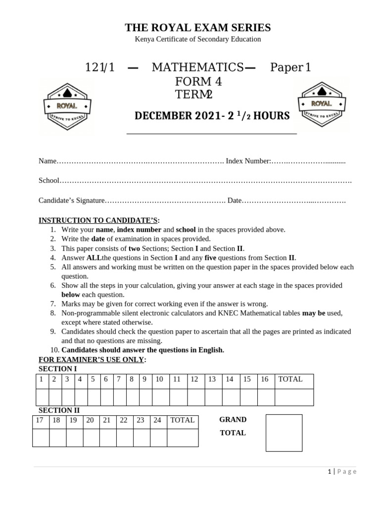 KCSE Mathematics Exam Paper 2021 | PDF | Area | Mathematics