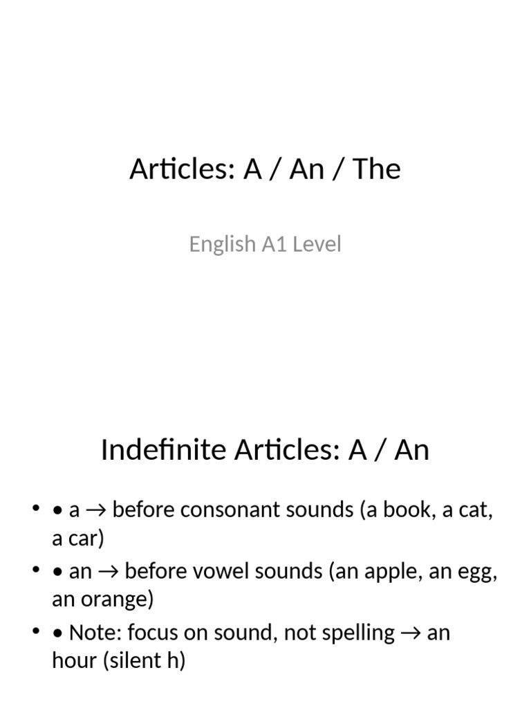 Understanding English Articles A1 | PDF