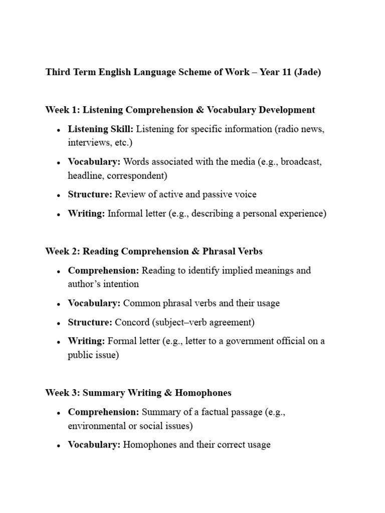 Year 11 English Language Scheme | PDF | English Language | Vocabulary