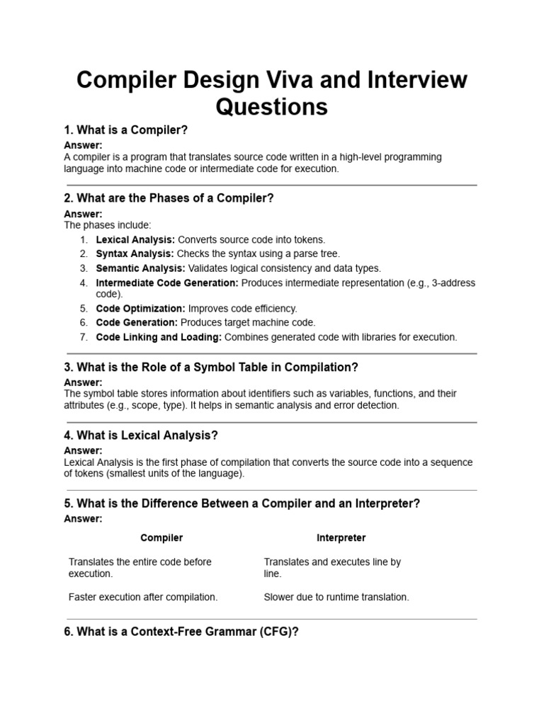 Compiler Design Viva and Interview Questions: 1. What Is A Compiler ...