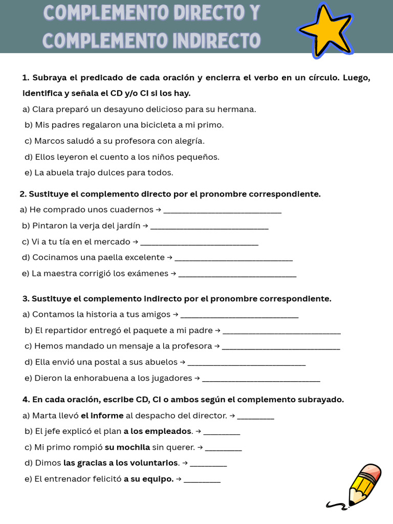 Complemento Directo y Complemento Indirecto | PDF | Objeto (gramática) | Sintaxis