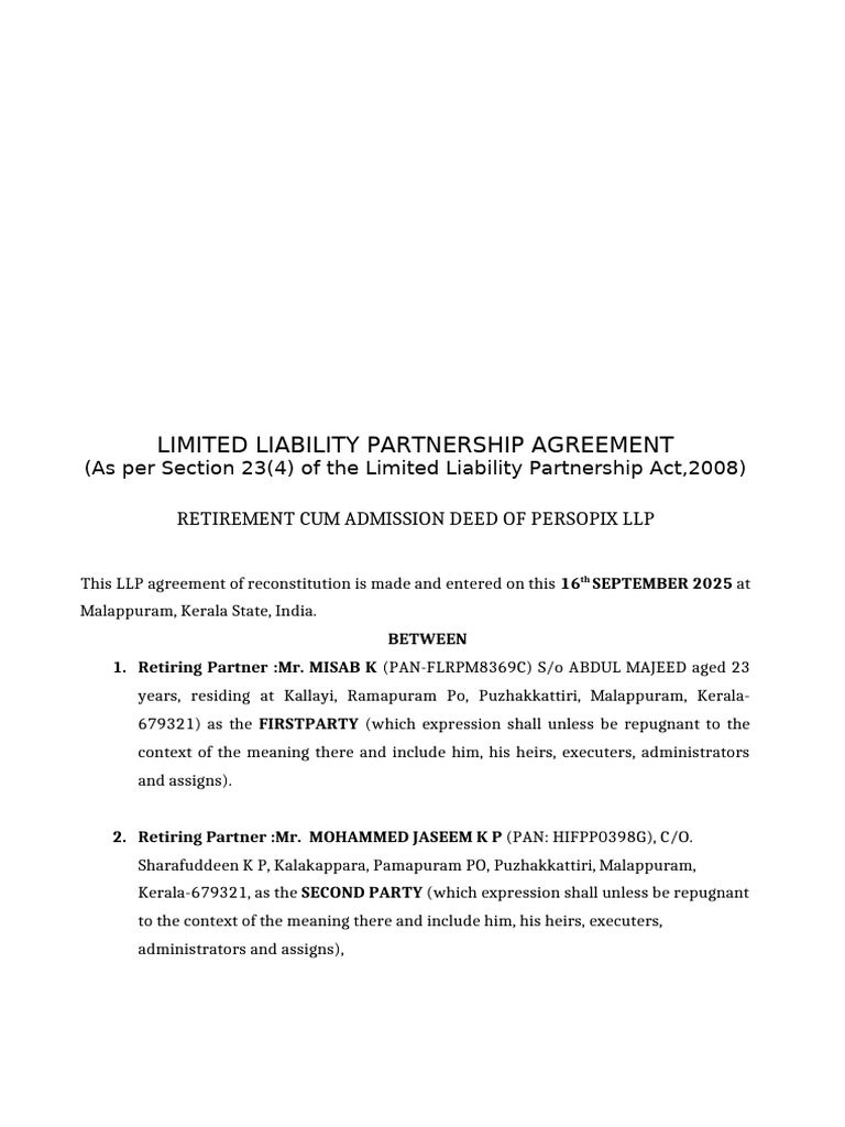 LLP Retirement and Admission Deed | PDF | Business | Private Law