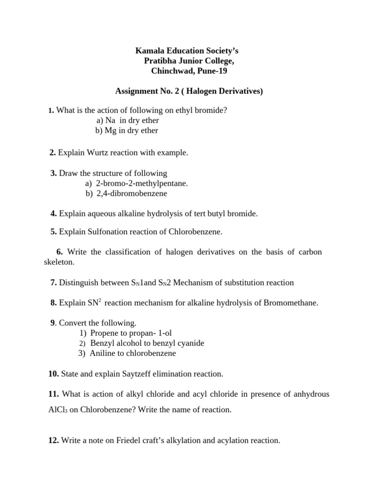 Halogen Derivatives Assignment Guide | PDF