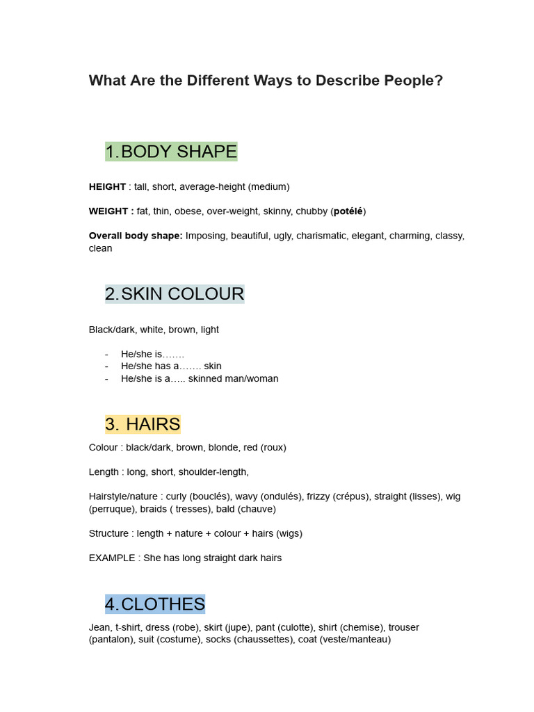 Describing Body Features and Styles | PDF