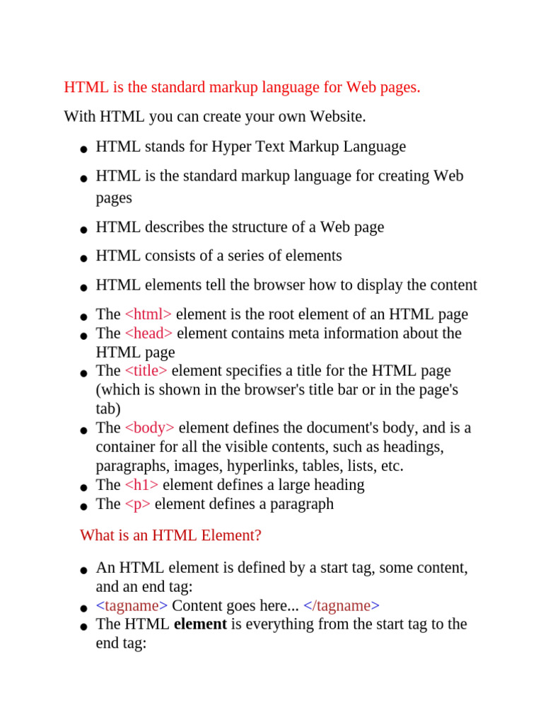 HTML Is The Standard Markup Language For Web Pages | PDF | Html | Html ...