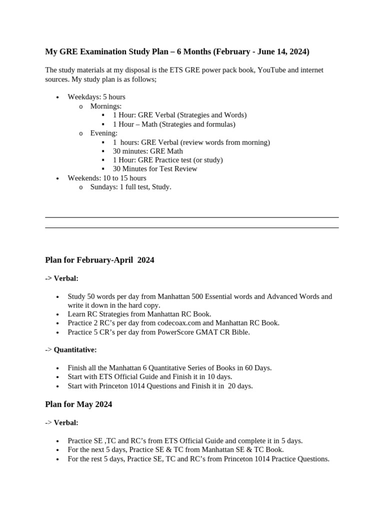 6-Month GRE Study Plan Guide | PDF