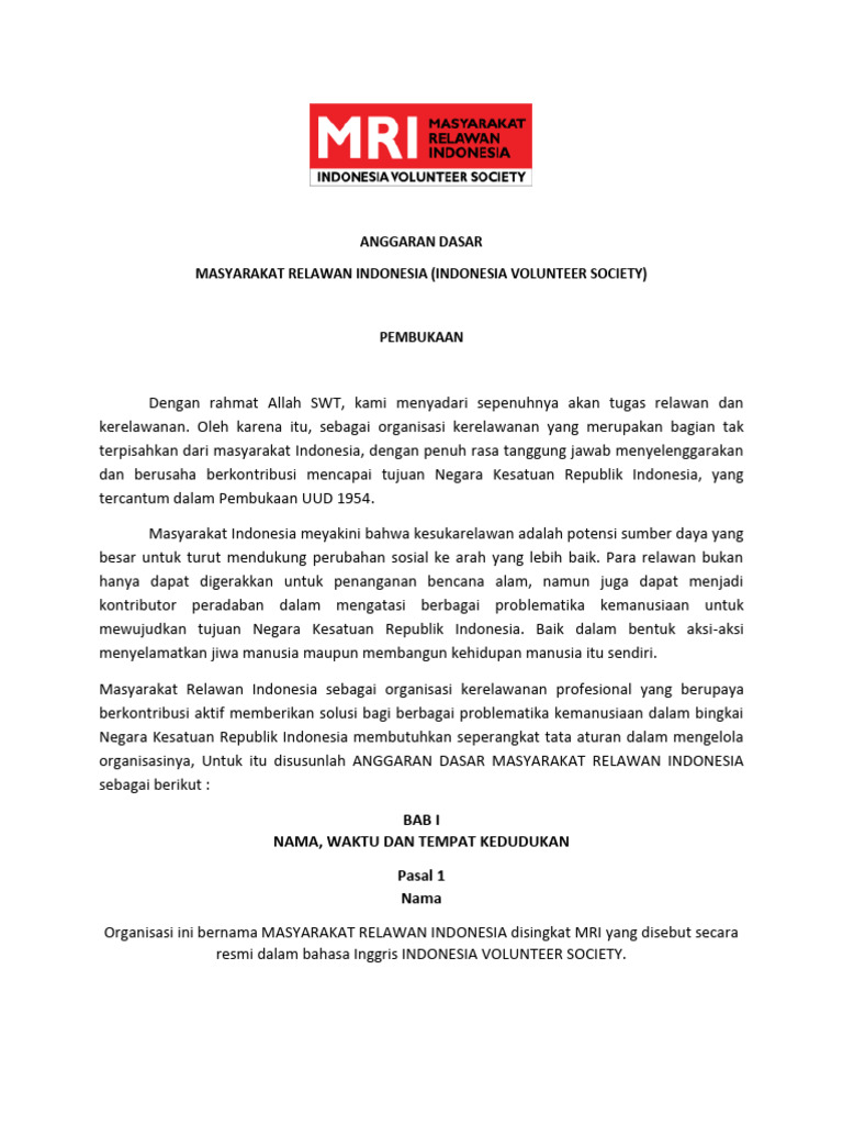 01 - Anggaran Dasar Mri Rev3.02 | PDF