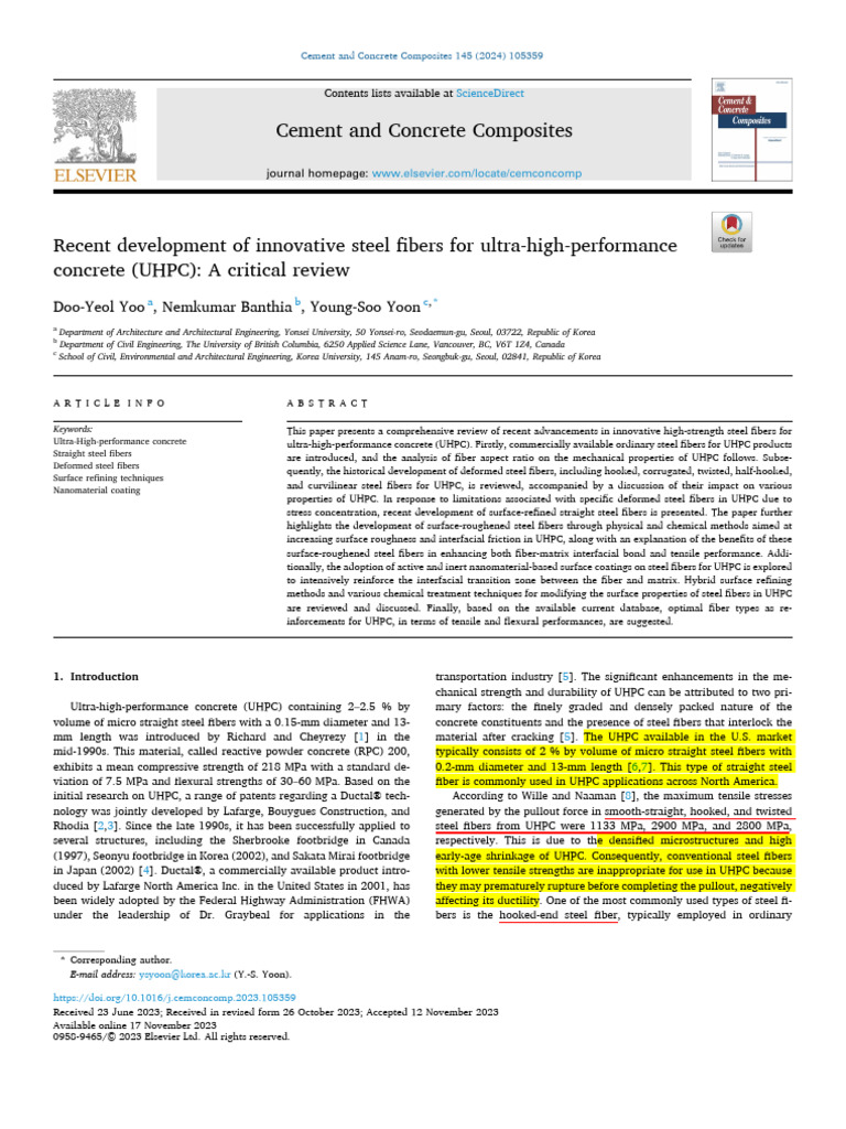 Cement and Concrete Composites: Doo-Yeol Yoo, Nemkumar Banthia, Young ...