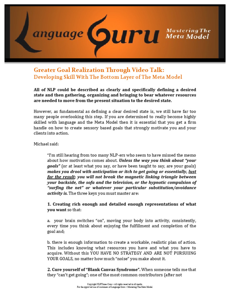 Mastering NLP Goals with Meta Model | PDF | Psychological Concepts