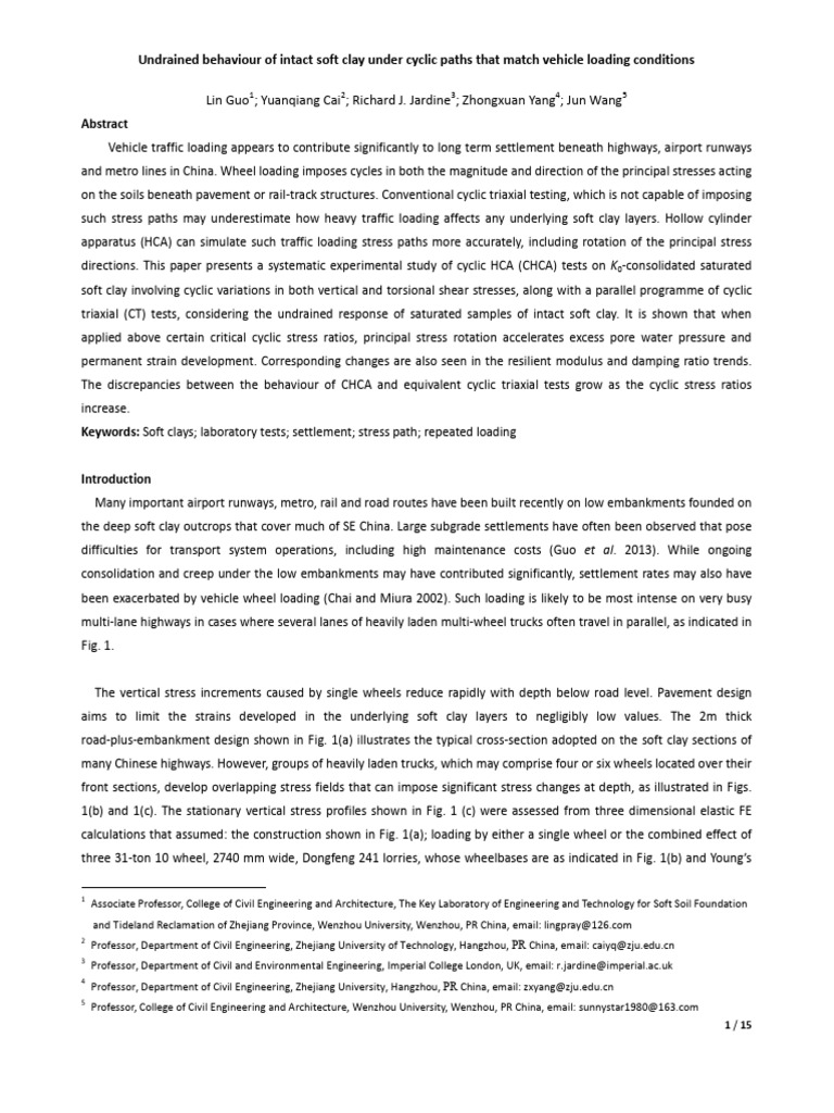 Undrained Behaviour of Intact Soft Clay Under Cyclic Paths That Match ...