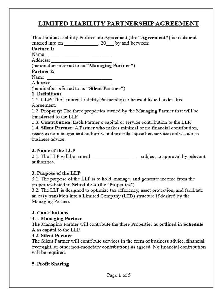 Limited Liability Partnership Agreement | PDF | Limited Liability ...