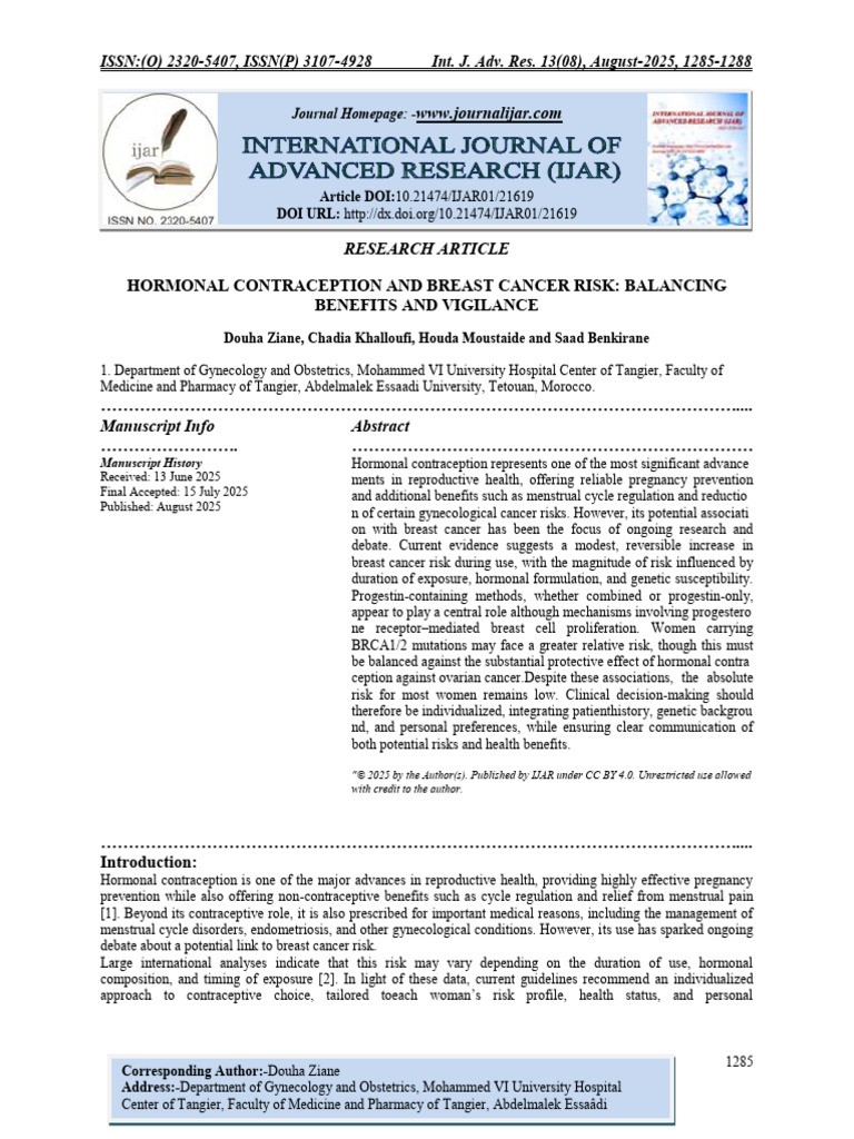Hormonal Contraception & Breast Cancer Risk | PDF | Breast Cancer | Cancer