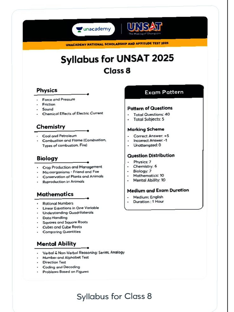 Unsat Syllabus PDF Class 8 | PDF