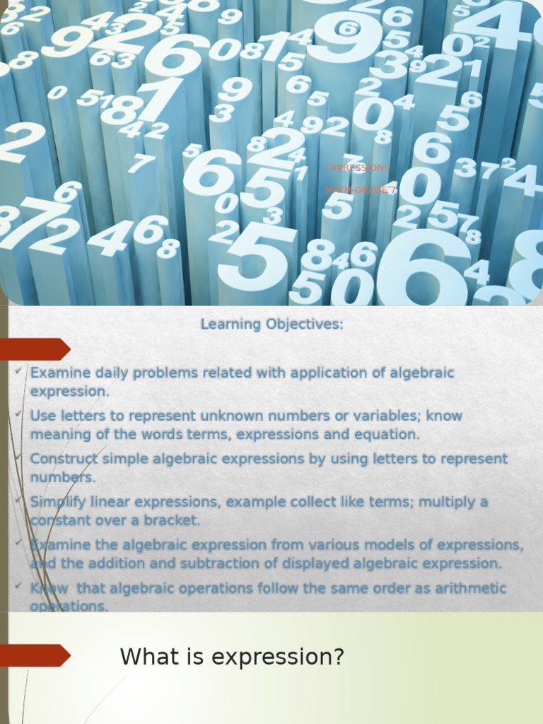 7th Grade Algebraic Expressions Guide | PDF | Algebra | Variable ...