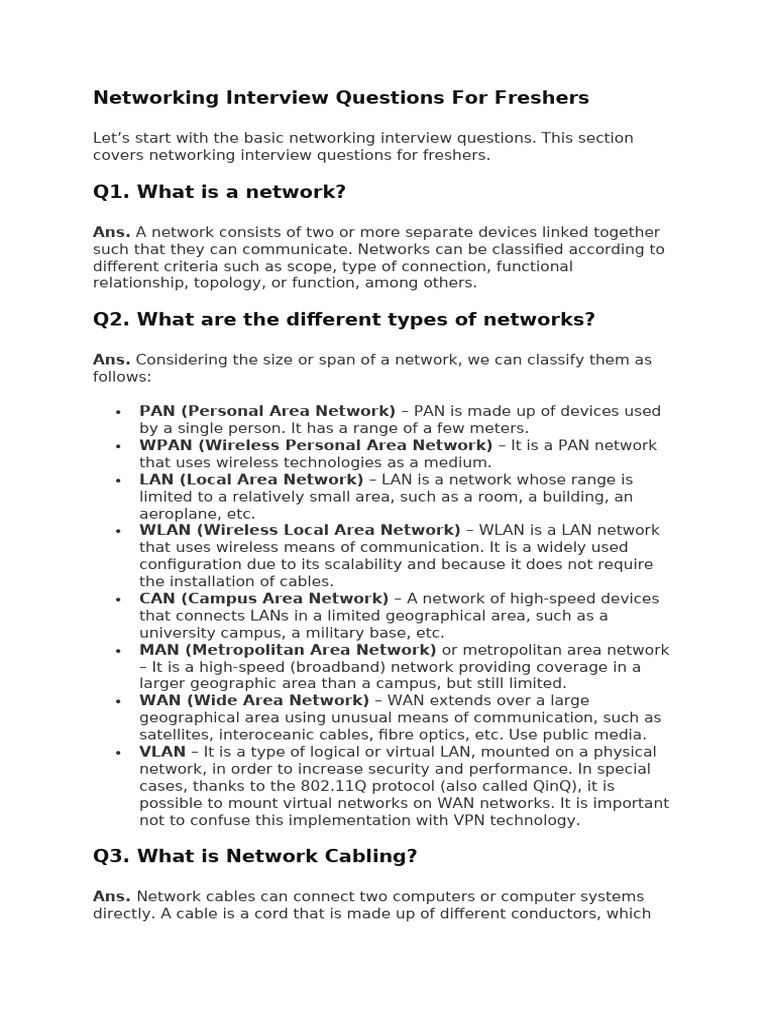 Networking Interview Questions For Freshers | PDF | Computer Network ...