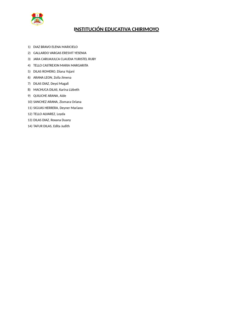 Lista de Estudiantes Chirimo yo | PDF