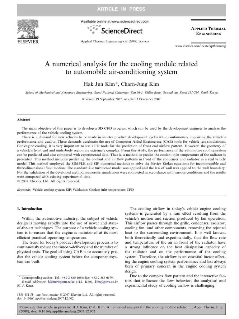 A Numerical Analysis For The Cooling Module Related To Automobile Air
