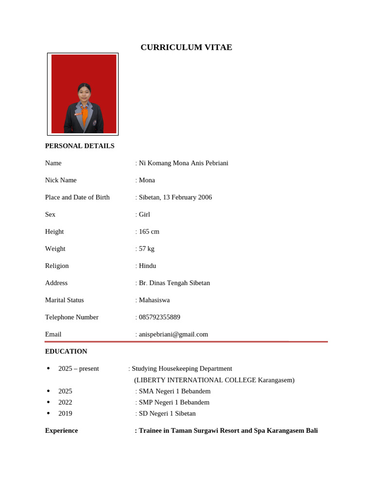Format CV Mona | PDF