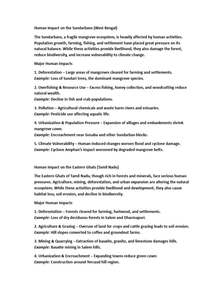 Human Impact on Sundarbans & Eastern Ghats | PDF | Human Impact On The ...