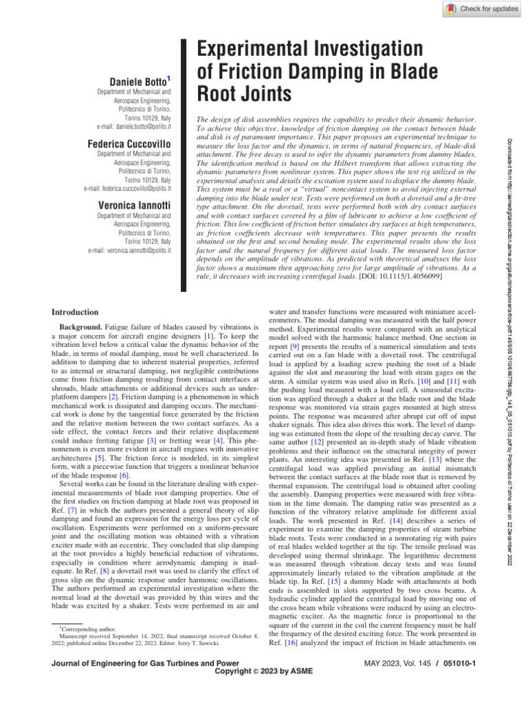 2023 - Botto Et Al. - Experimental Investigation of Friction Damping in ...
