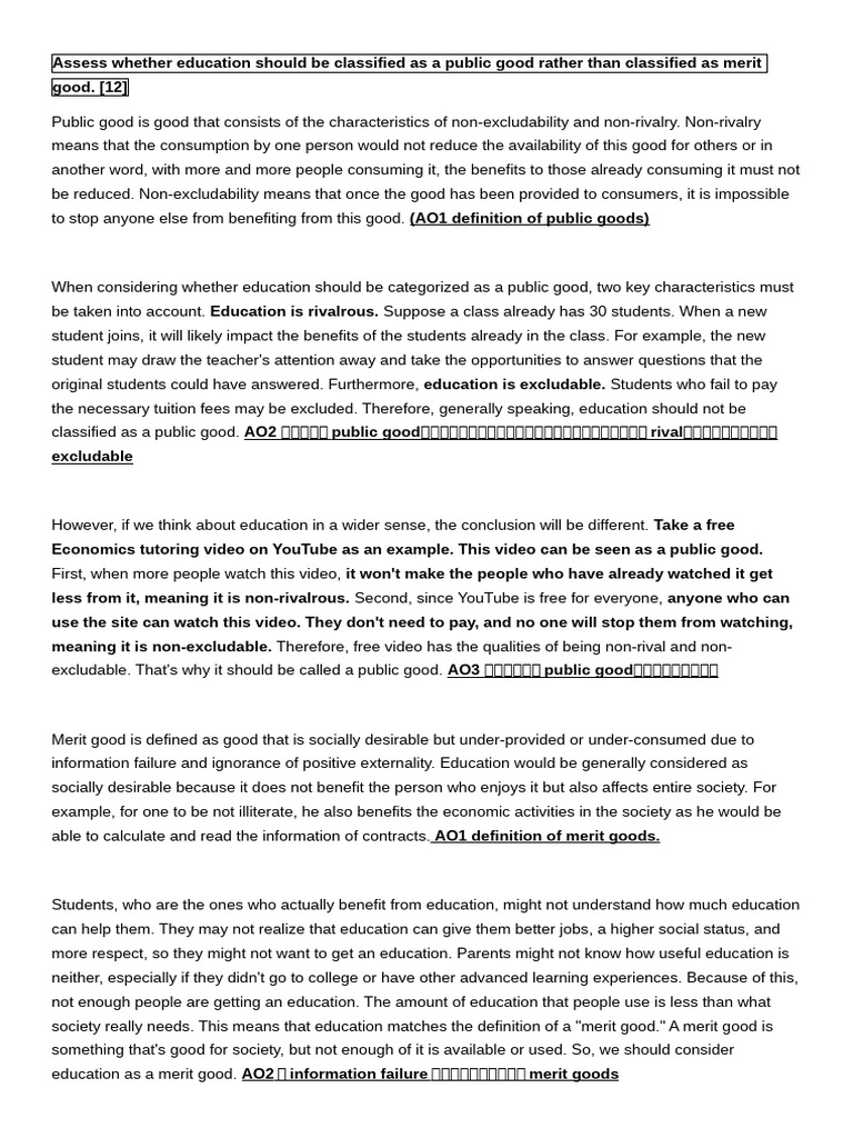 Education: Public or Merit Good? | PDF | Public Good | Goods