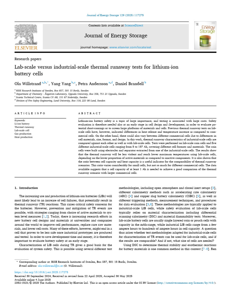 Lab vs Industrial Thermal Runaway in Li-ion Batteries | PDF | Gases ...
