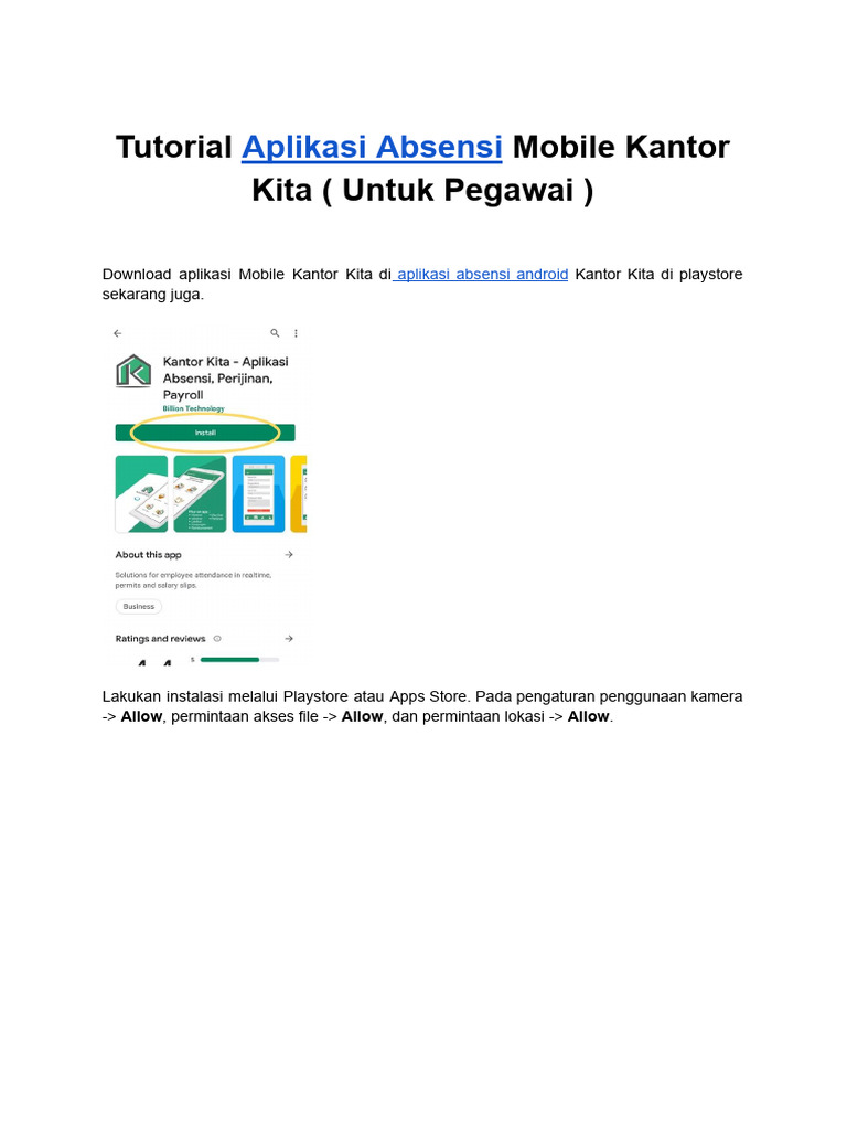 Tutorial Aplikasi Absensi Mobile Kantor Kita (Pegawai) | PDF