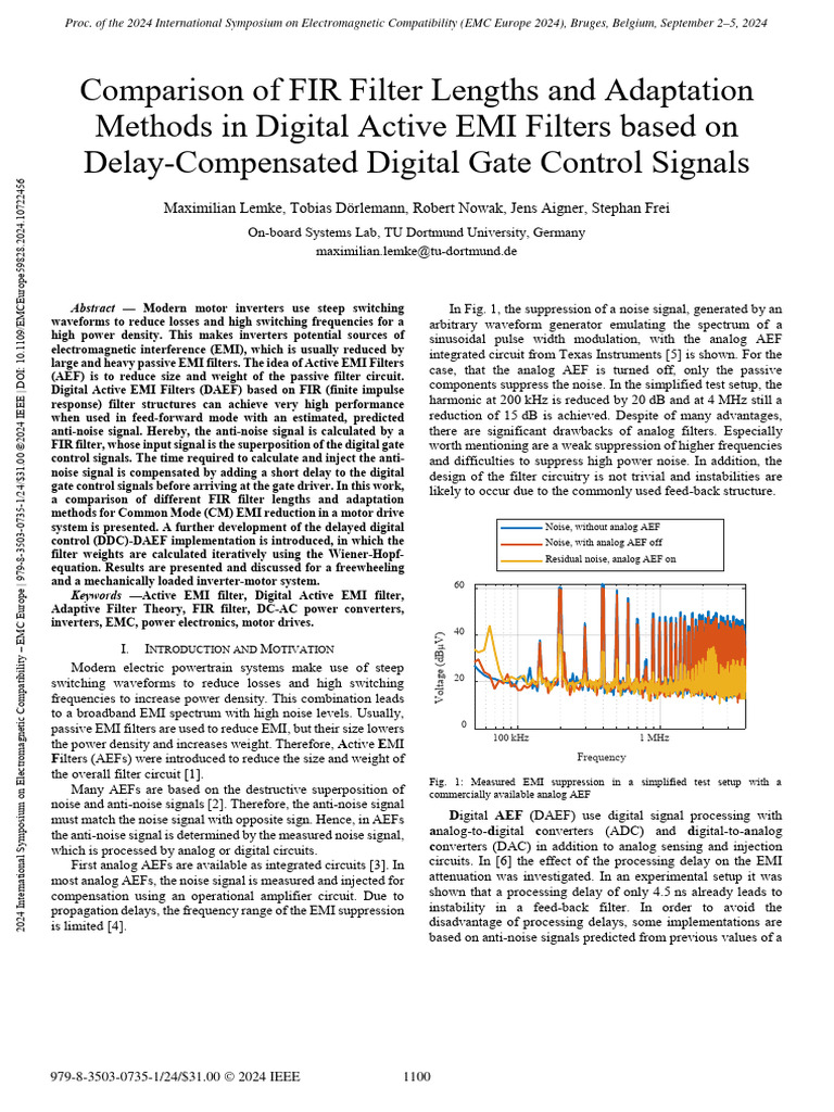 Comparison of FIR Filter Lengths and Adaptation Methods in Digital ...