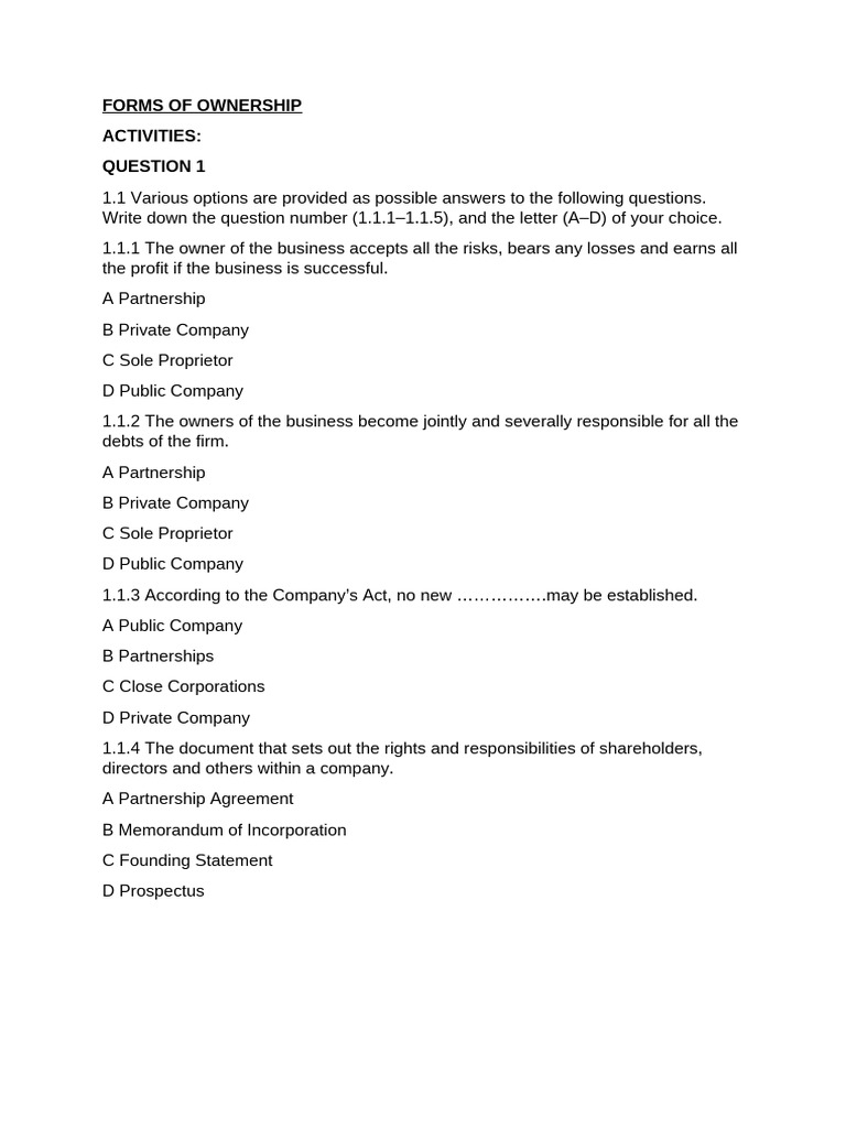 Activity Forms of Ownership | PDF | Partnership | Ownership