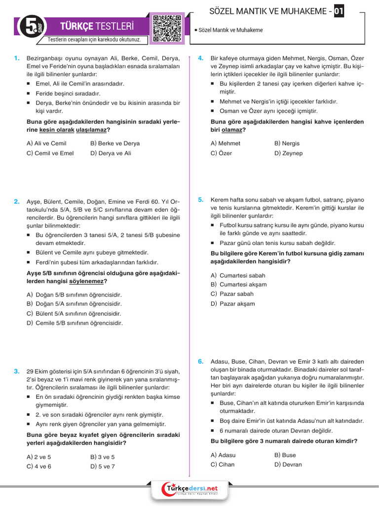 Sinif Indirilebilir Testler Sozel Mantik Ve Muhakeme 01 MB | PDF