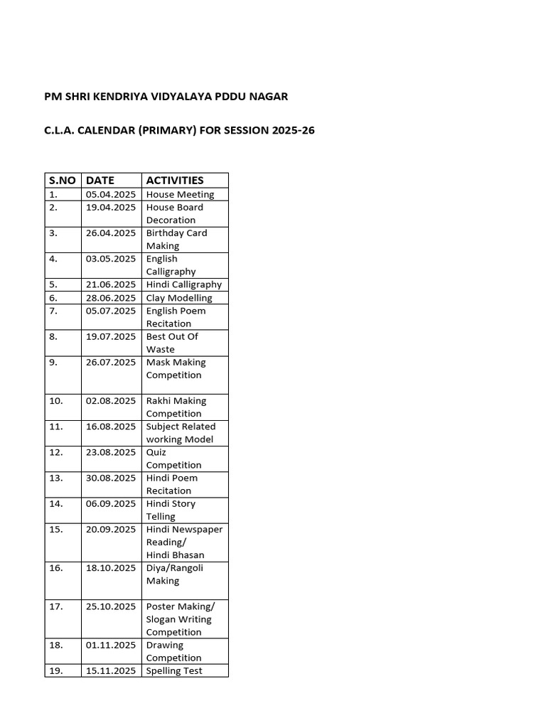 Cca Calendar Activities | PDF