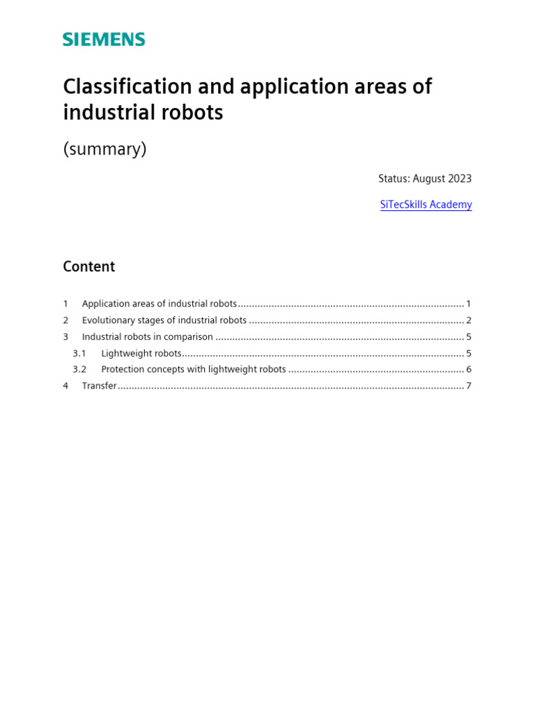 Classification and Application Areas of Industrial Robots: (Summary ...