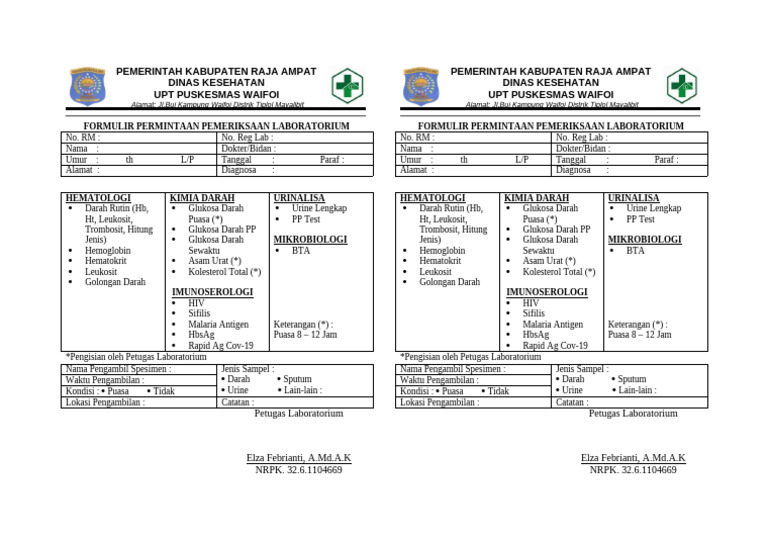 Form Pemeriksaan Lab | PDF