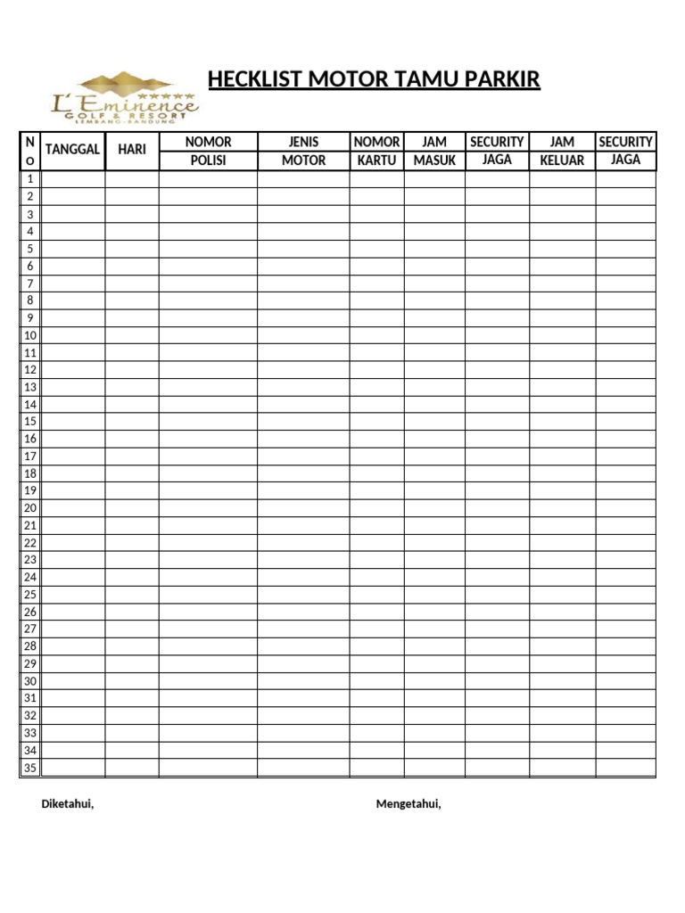 Ceklis Motor Parkir 2025 | PDF