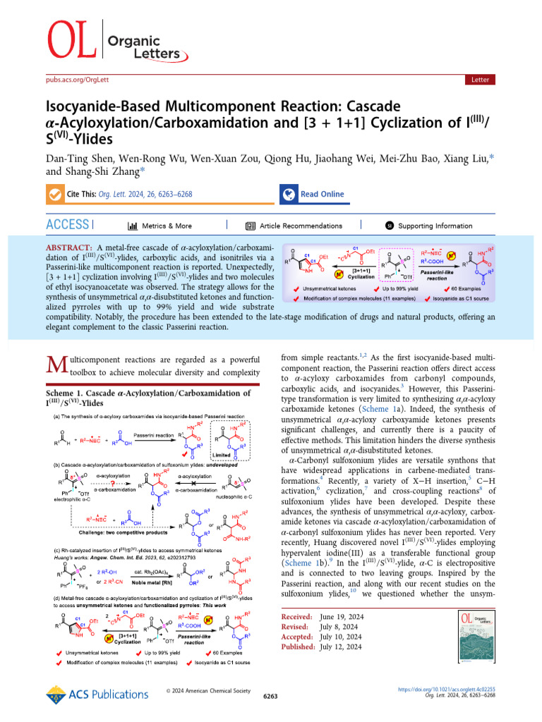 Shen Et Al 2024 Isocyanide Based Multicomponent Reaction Cascade α ...
