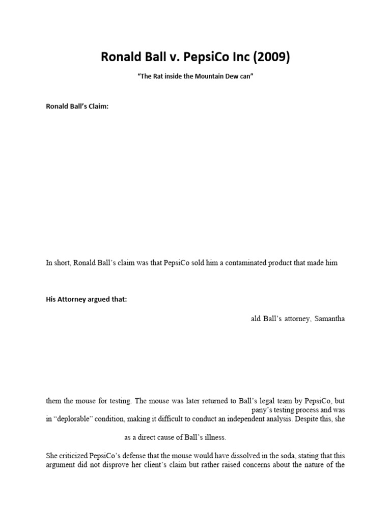 Ronald Ball V | PDF | Pepsi Co | Negligence