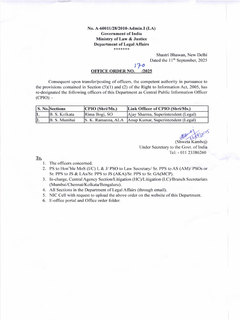CPIO Link Officer Branch Secretariat | PDF