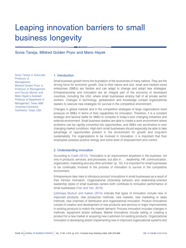 Innovation Strategies for Small Business Longevity | PDF | Innovation ...