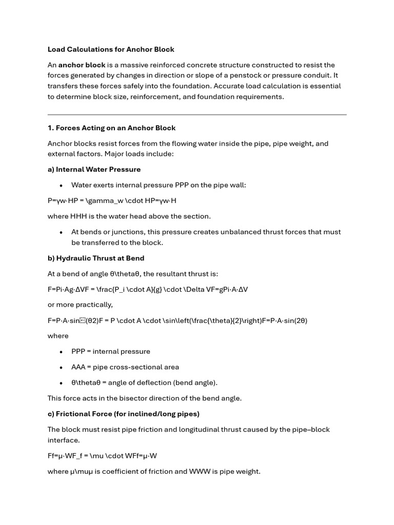 Load Calculation For Anchor Block | PDF | Force | Friction