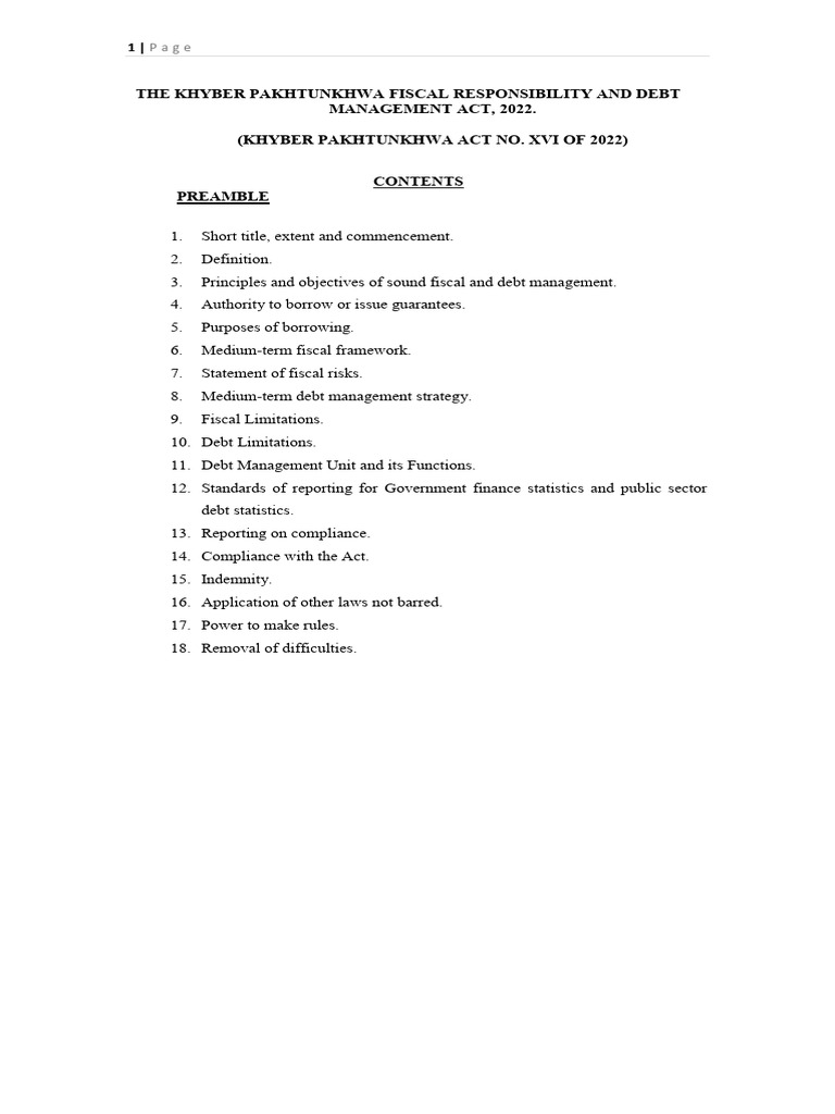 Khyber Pakhtunkhwa Debt Management Act | PDF | Government Debt | Debt