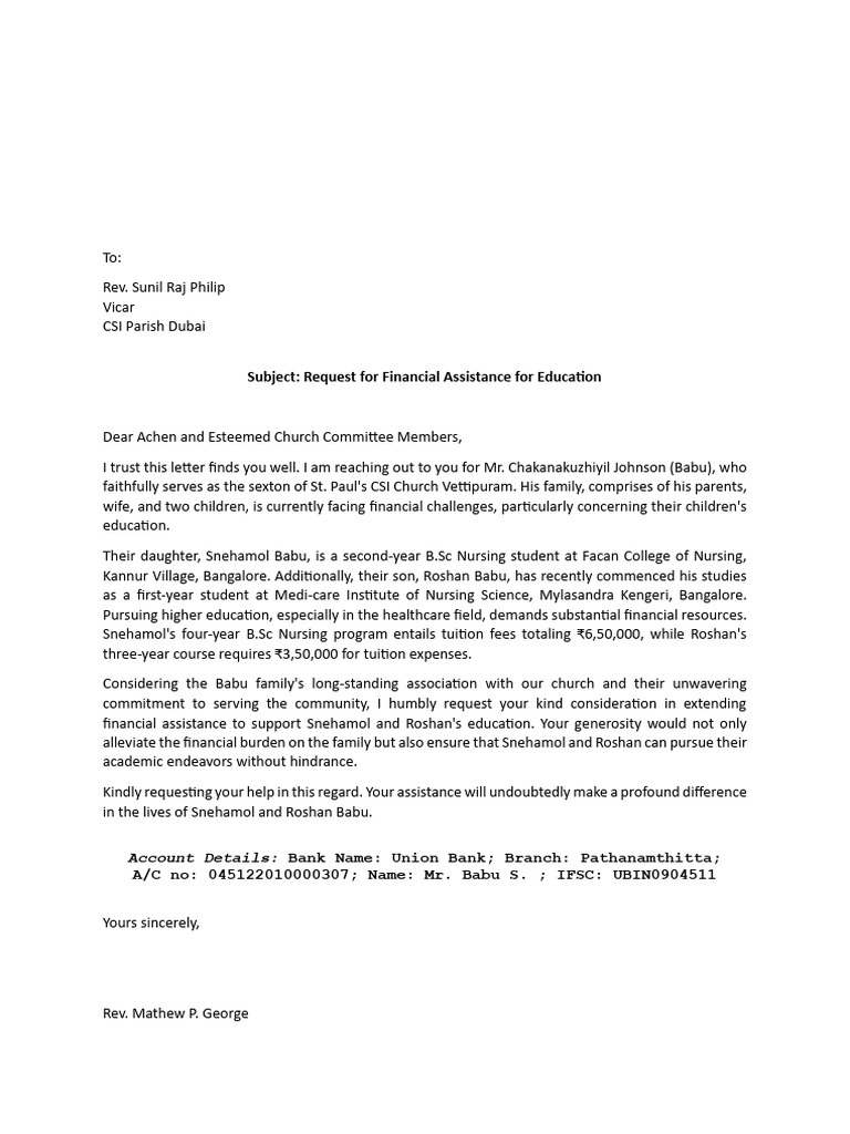 Financial Aid Request for Babu Family | PDF
