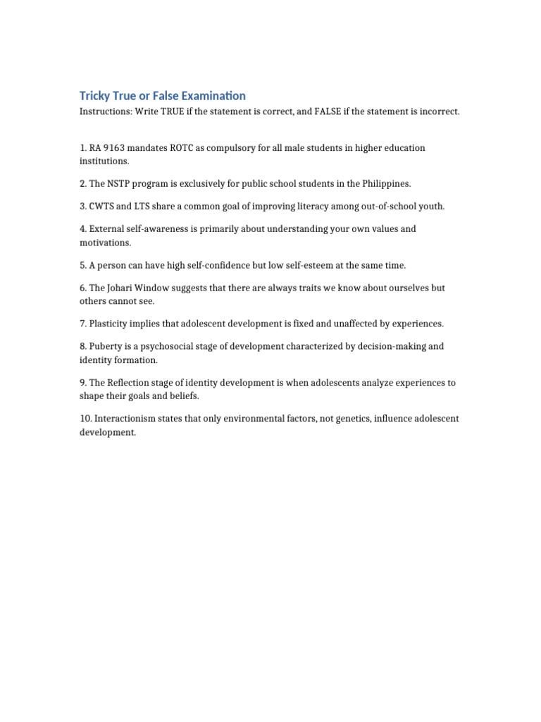 10 True False Exam | PDF