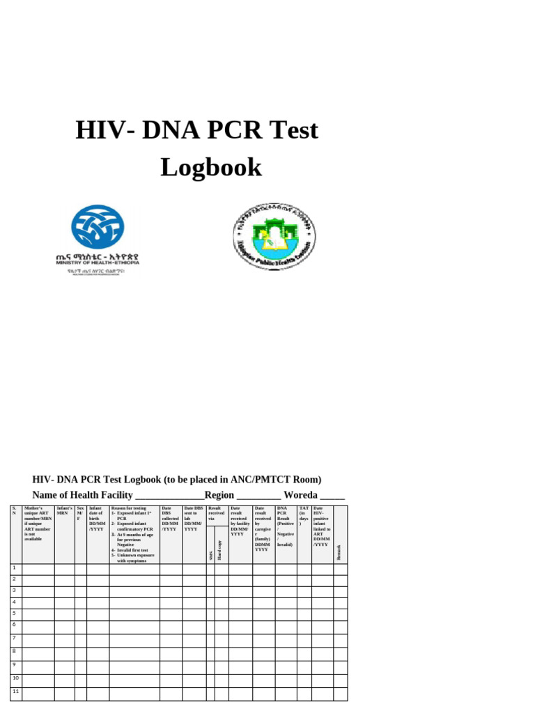 HIV - DNA PCR Test (EID) Logbook-Latest | PDF
