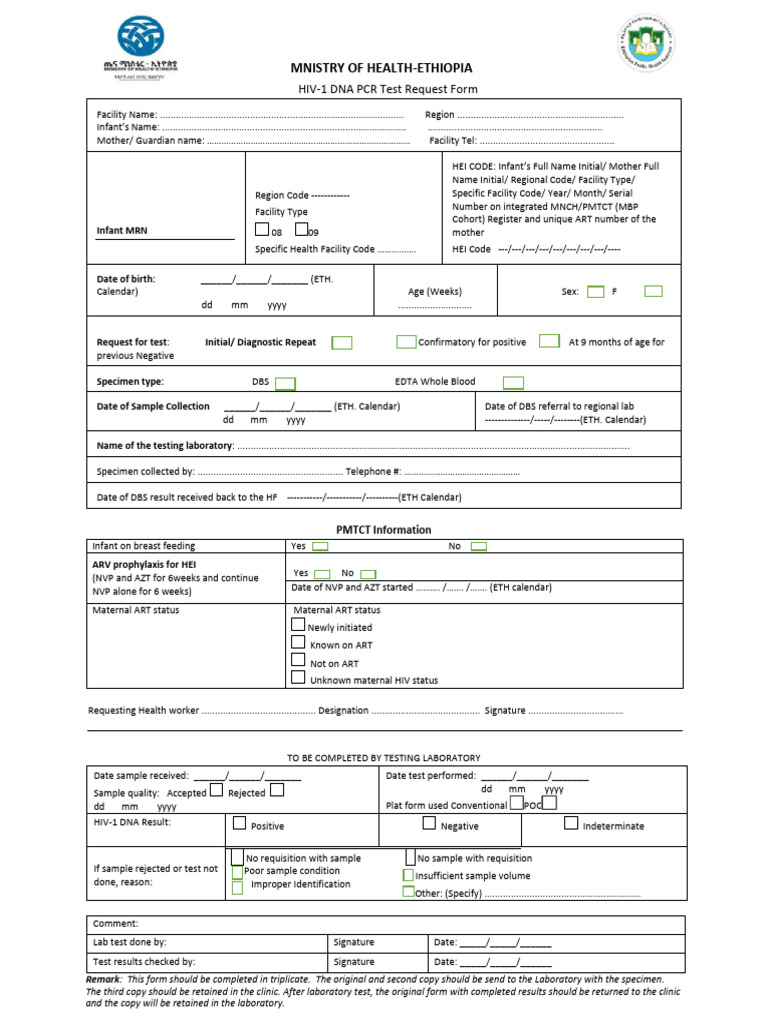 HIV-1 DNA PCR Test Request-Updated | PDF | Hiv/Aids | Clinical Medicine